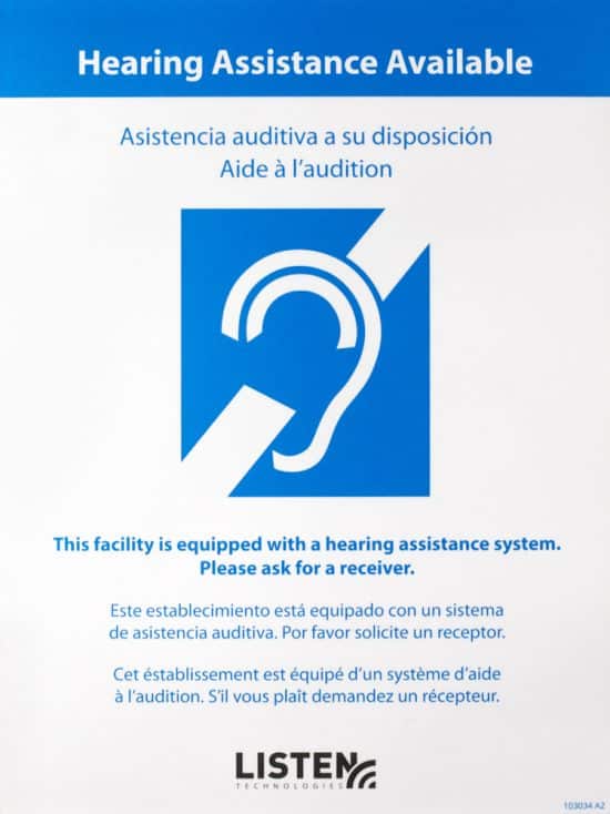 Multi-Lingual Assistive Listening Notification Sign - Listen Technologies