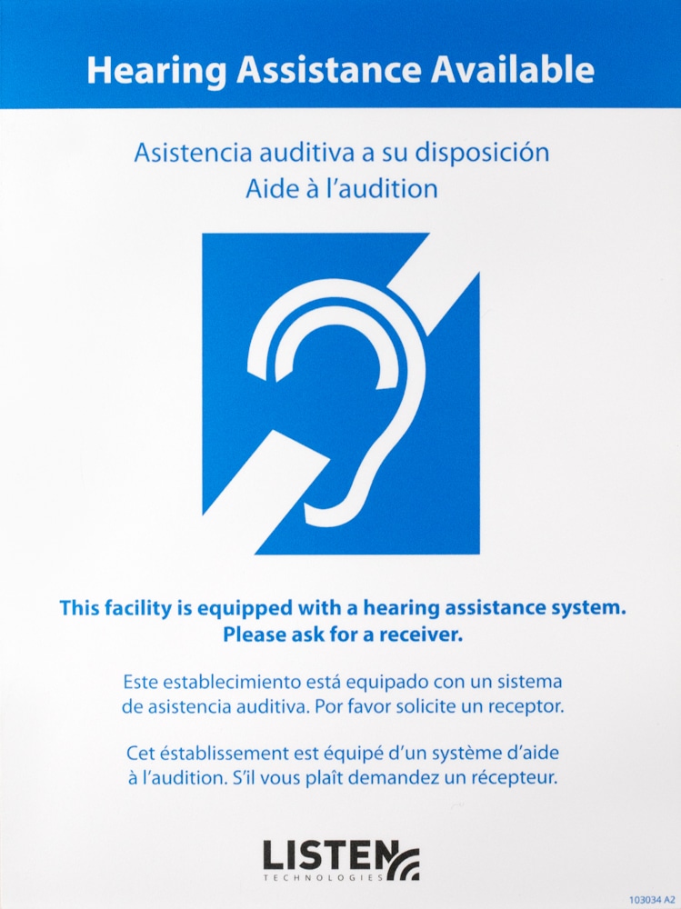 Multi-Lingual Assistive Listening Notification Sign - Listen Technologies